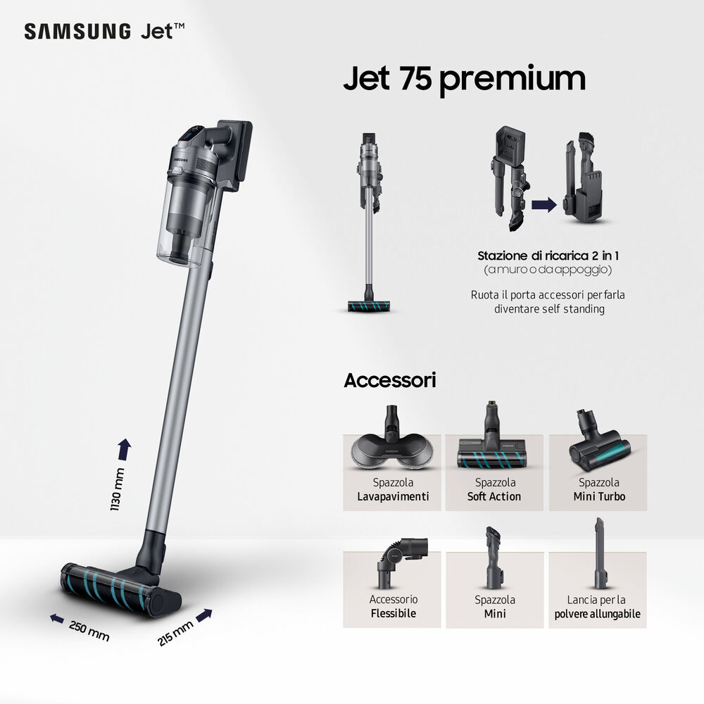 SAMSUNG Jet75 Premium VS20T7538T5 scopa elettrica senza filo, Senza sacco, 200 W Ricondizionato ...